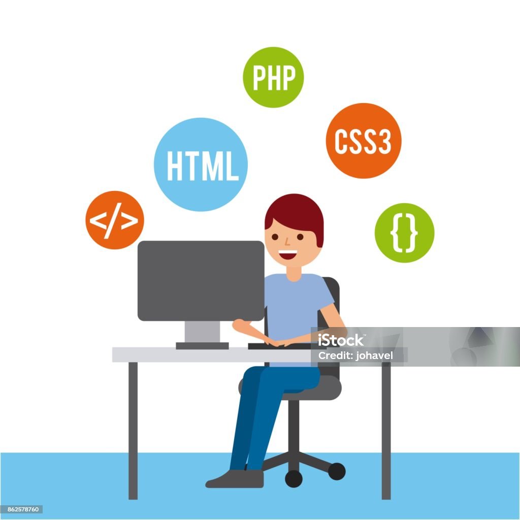 Man Programmer Working On His Pc Computer Coding And Programming Stock