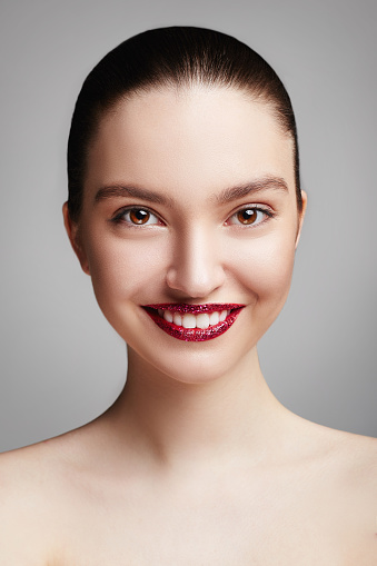 Beautiful Young Woman With Perfect Makeup And Red Lips Beauty Portrait