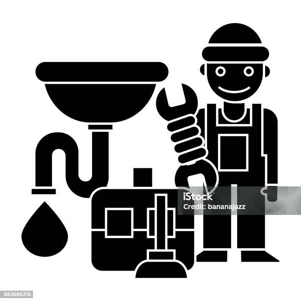 Tukang Ledeng Kasus Alat Ikon Wastafel Ilustrasi Vektor Tanda Hitam
