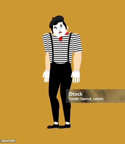 Mime 슬픈입니다 무언 극 슬픈입니다 모방은 죄송 합니다 벡터 일러스트 레이 션 공연자에 대한 스톡 벡터 아트 및 기타 이미지