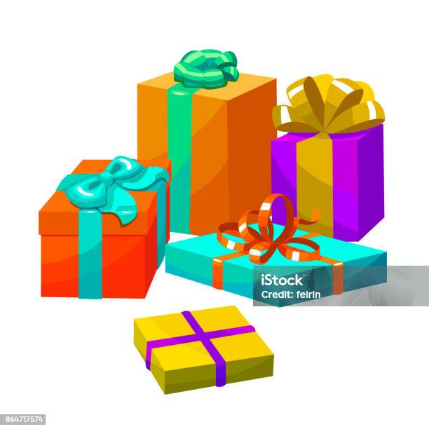Komposisi Hadiah Berwarnawarni Kotak Hadiah Dalam Gaya Kartun Ilustrasi