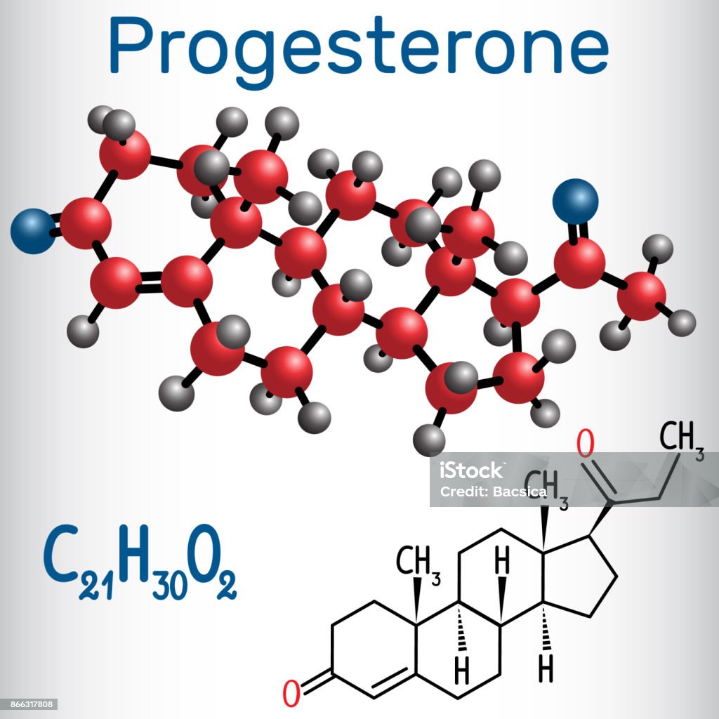 Progesterone Structural Chemical Formula And Molecule Model Stock