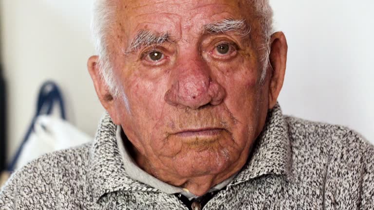 Sad Depressed Old Man Holding His Cane Portrait Free Stock Video