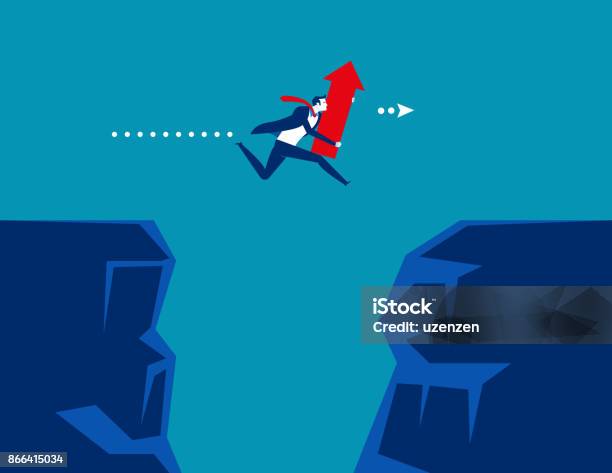 Pengusaha Memegang Panah Merah Dan Melompati Tebing Ilustrasi Vektor ... Pengusaha Memegang Panah Merah Dan Melompati Tebing Ilustrasi Vektor ...
