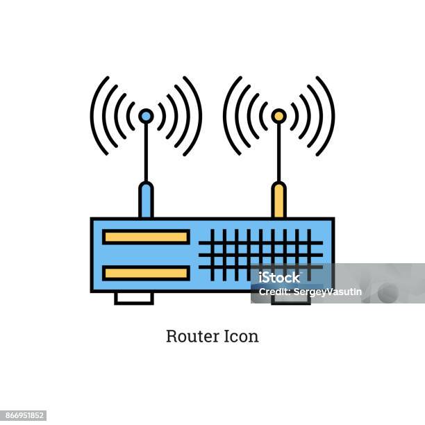 Ikon Terisolasi Linear Router Antena Ganda Ilustrasi Stok Unduh