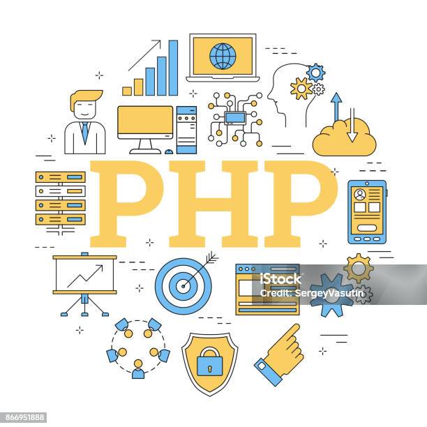 Php의 라운드 선형 개념 Java 프로그래밍 언어에 대한 스톡 벡터 아트 및 기타 이미지 Java 프로그래밍 언어 Html Istock