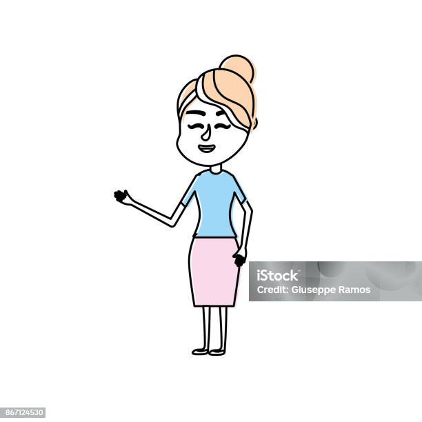 Wanita Dengan Desain Gaya Rambut Dan Pakaian Elegan Ilustrasi Stok