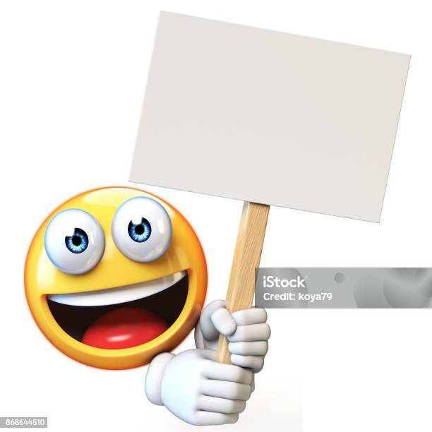 Emoji 흰색 배경 이모티콘 광고주 3d 렌더링에 고립 된 빈 보드를 들고 이모티콘에 대한 스톡 사진 및 기타 이미지