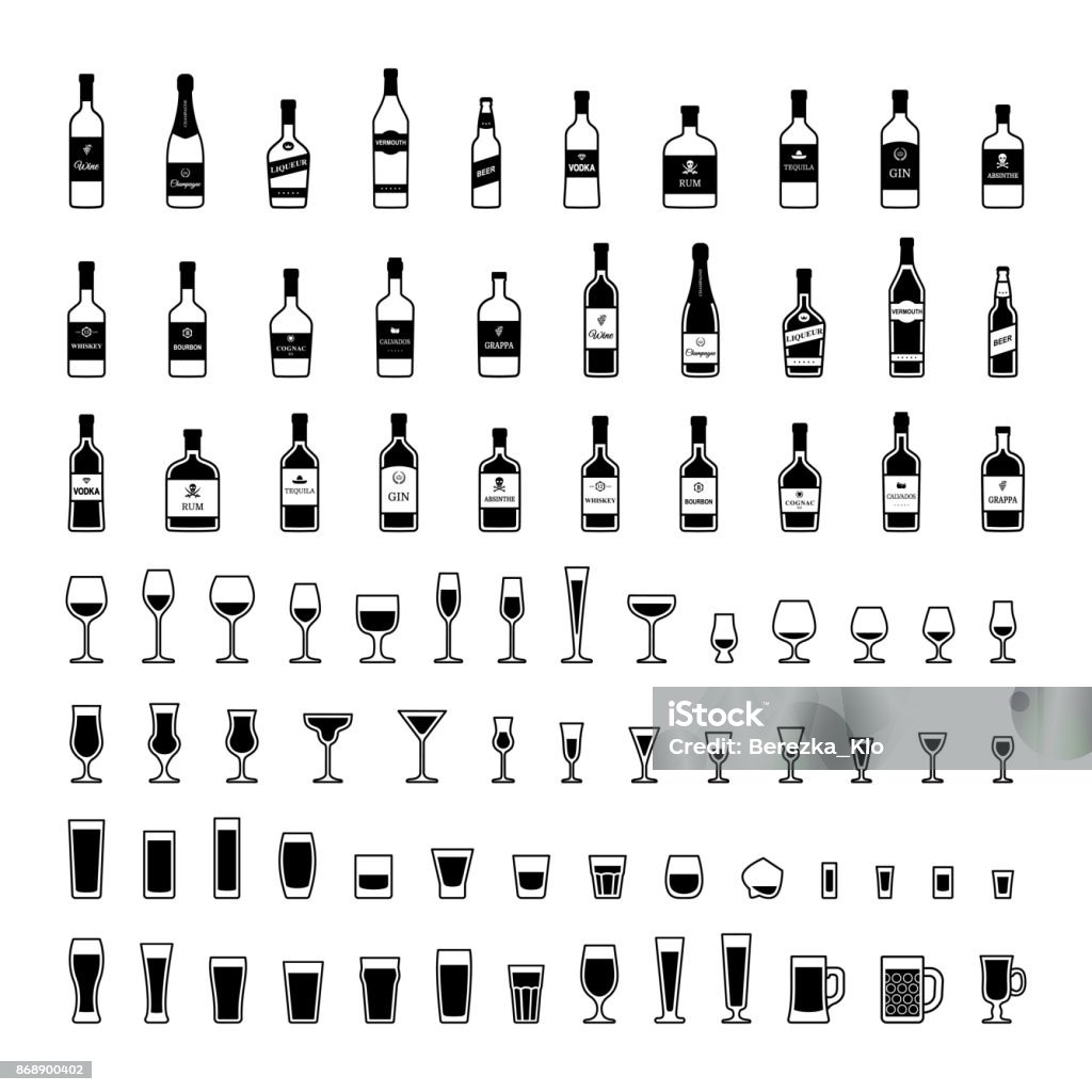 Jeu De Noir Et Blancs Bouteilles Dalcool Dans Des Styles Différents