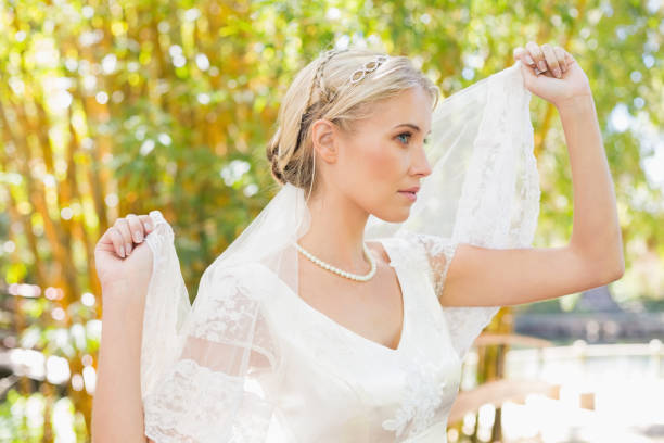 Free picture: blonde, veil, hairstyle, wedding dress, side view ...