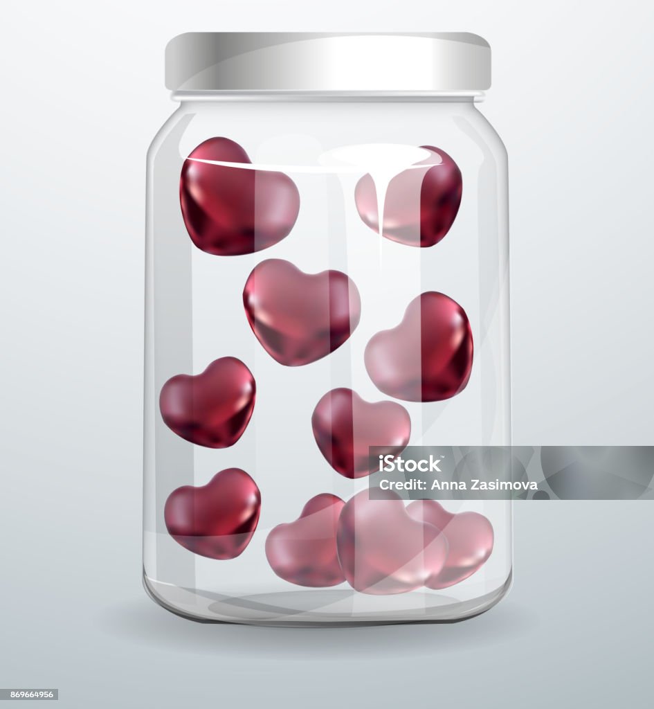 Flasche Glas Mit Rosa Herzen In Liebe Realistische 3d Metallicsymbol