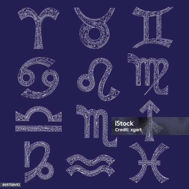 Zodiac Signs Set Hand Drawn Magic Symbols In Modern Style Horoscope