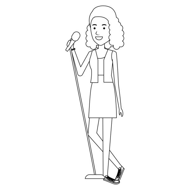 130 Young Woman Holding Microphone And Singing Stock Illustrations