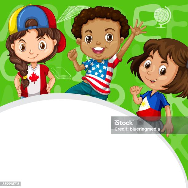 Mutlu Çocuklar Ile Arka Plan Şablonu Stok Vektör Sanatı And Clip Art‘nin