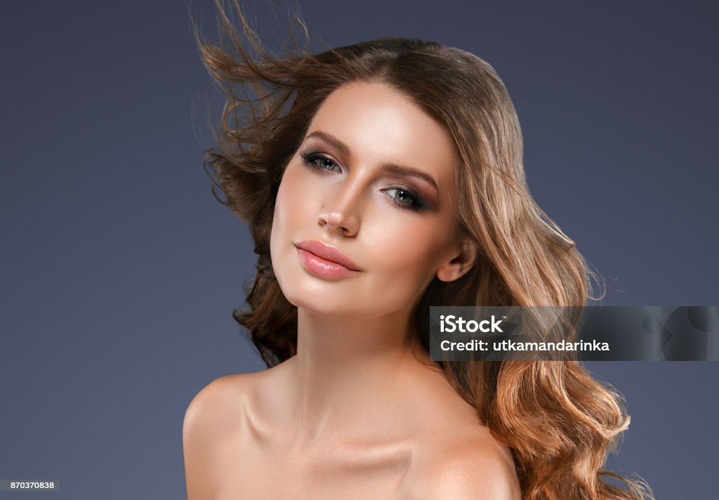 Beautiful Hair Woman Beauty Skin Portrait Over Dark Background Long