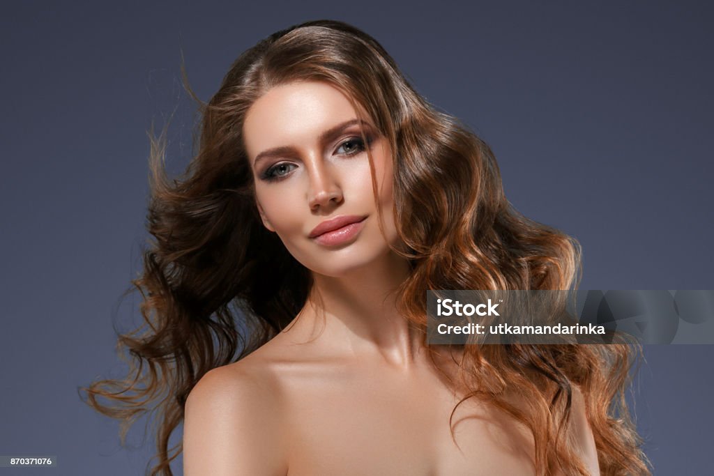 Beautiful Hair Woman Beauty Skin Portrait Over Dark Background Long