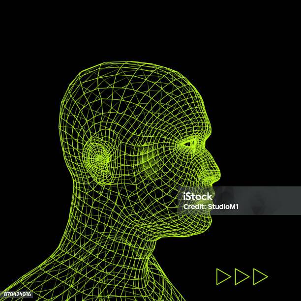 Ilustración De Cabeza De La Persona De Una Red 3d Cabeza Humana De Alambre Modelo Cabeza Humana