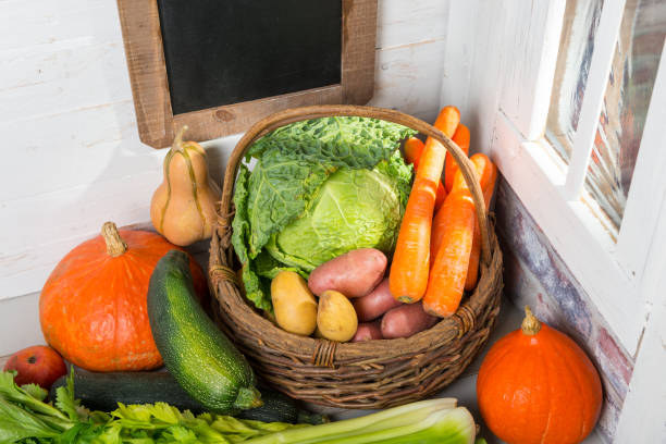 Free Stock Photo of Table With Baskets of Vegetables and Welcome Sign ...