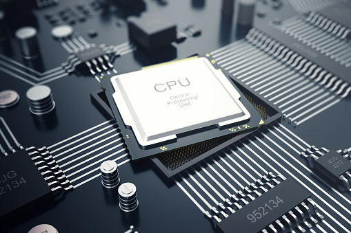 3d 렌더링 중앙 컴퓨터 프로세서 Cpu 개념입니다 컴퓨터 기술의 전자 엔지니어입니다 컴퓨터 보드 칩 회로 Cpu 코어입니다