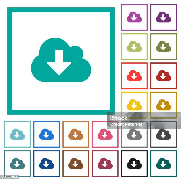 Cloud Unduh Ikon Warna Datar Dengan Bingkai Kuadran Ilustrasi Stok
