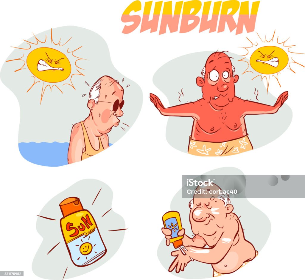 Cartoon Man With A Very Bad Sunburn Stock Illustration Download Image