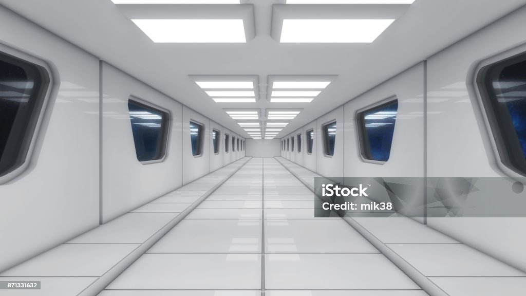 Rendering 3d Koridor Pesawat Ruang Angkasa Modern Dan Futuristik Foto