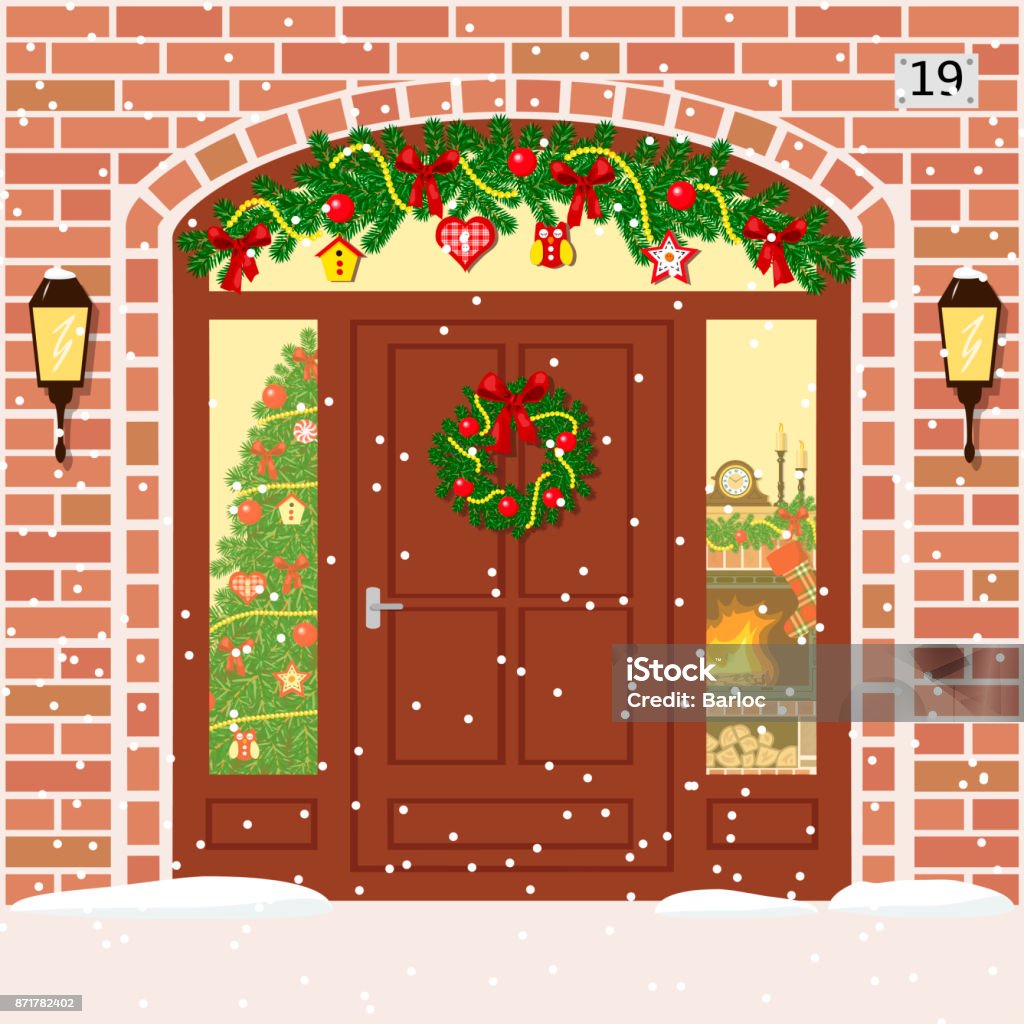 Pintu Yang Didekorasi Natal Dengan Jendela Samping Karangan Bunga Dan ... Pintu Yang Didekorasi Natal Dengan Jendela Samping Karangan Bunga Dan ...
