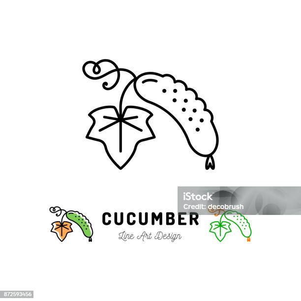 Logo De Légumes Vectoriel Concombre Icône Conception De Ligne Fine Art