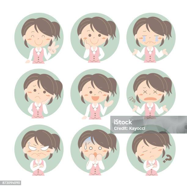 Emoji 아이콘 세트여성 직원 걱정하는에 대한 스톡 벡터 아트 및 기타 이미지 걱정하는 고개를 옆으로 기울임 기업 문화