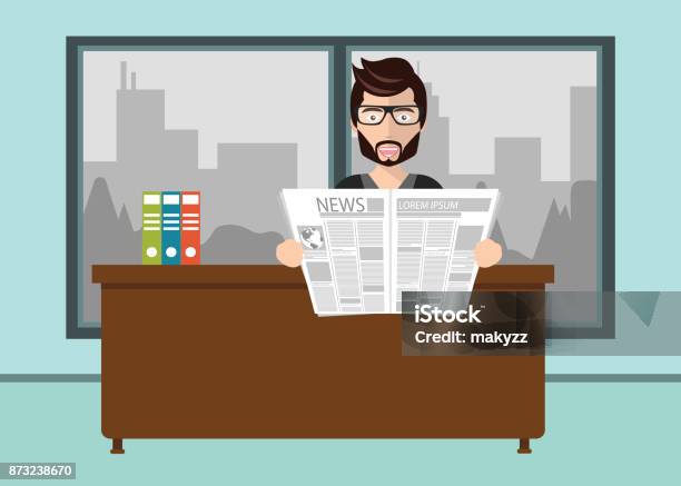 Lazy Businessman Reading Newspaper In Office Flat Vector Illustration ... Lazy Businessman Reading Newspaper In Office Flat Vector Illustration ...