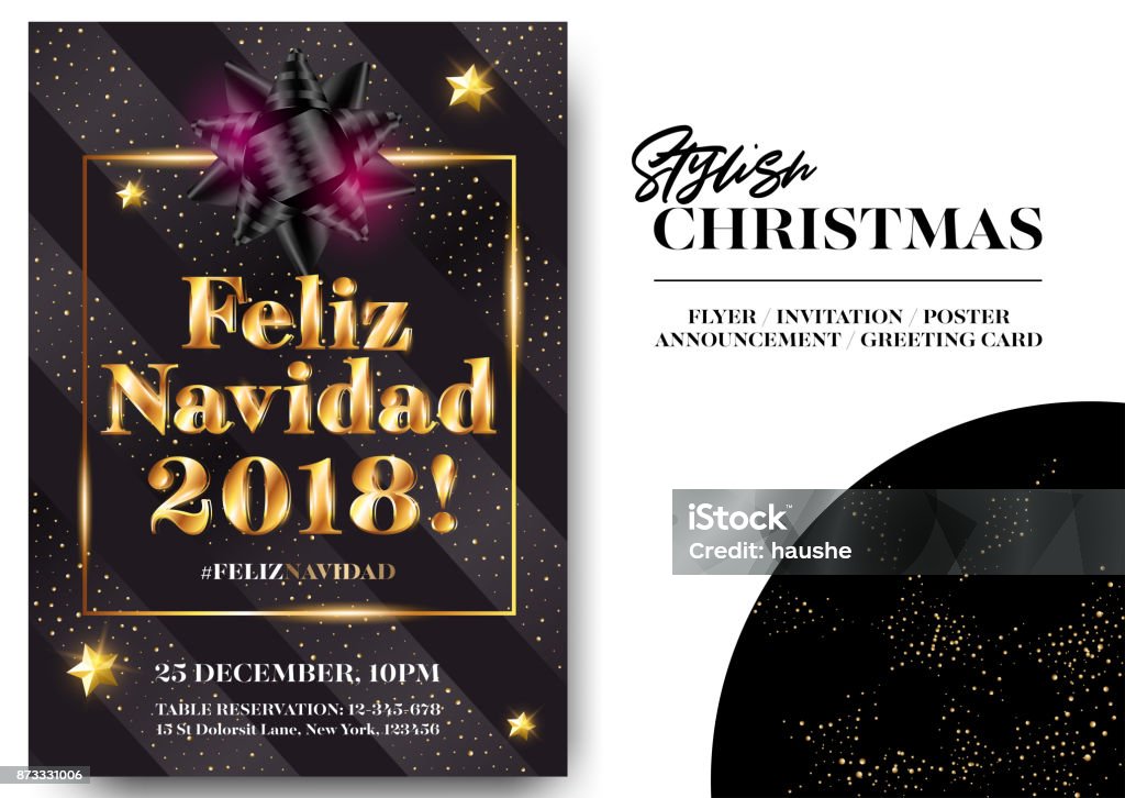 Feliz Navidad 2018 스페인어에서 메리 크리스마스입니다 세련 된 블랙 인사말 카드 디자인입니다 벡터 우아한 초대