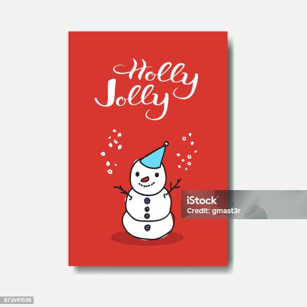 Kartu Ucapan Holly Jolly Doodle Dengan Snowman Yang Digambar Tangan