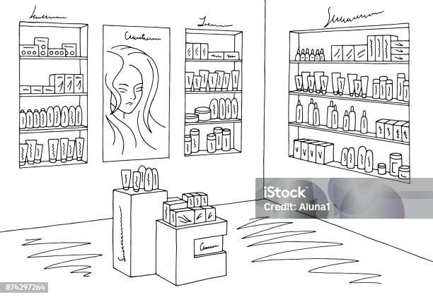 Toko Kosmetik Toko Grafis Hitam Putih Interior Sketsa Ilustrasi Vektor