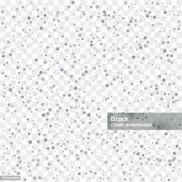 Silver Star Confetti Rain Festive Holiday Background Vector Silver