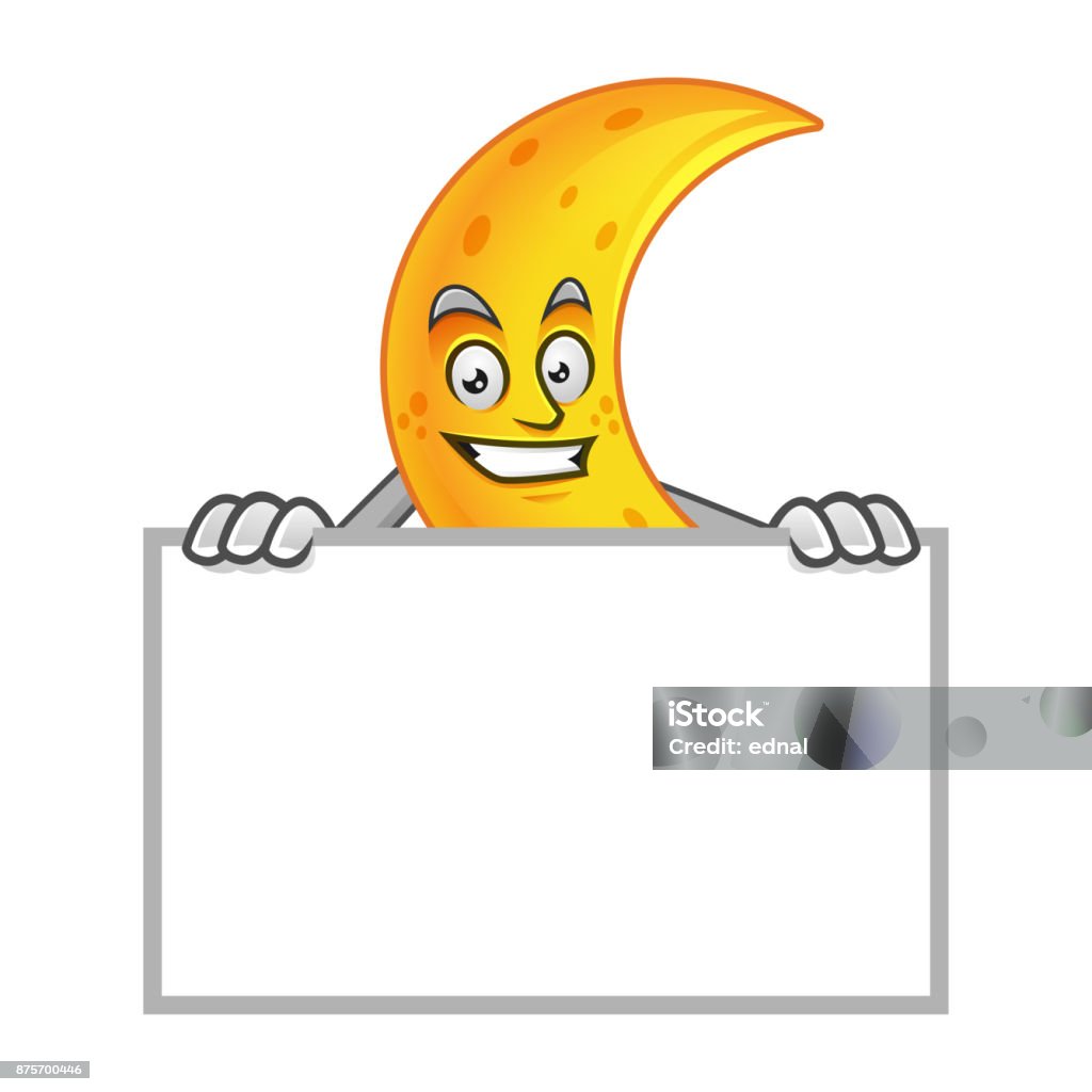 Mascotte Van De Maan Met Leeg Teken Maan Teken Maan Cartoon Vector Halve Maan Stockvectorkunst