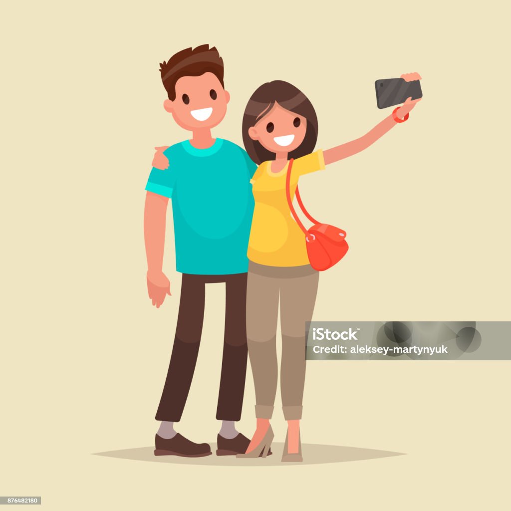 Happy Couple Are Take Selfie Man And Woman Are Photographed Together