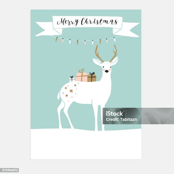 Kartu Ucapan Natal Yang Lucu Undangan Dengan Rusa Dan Kotak Hadiah