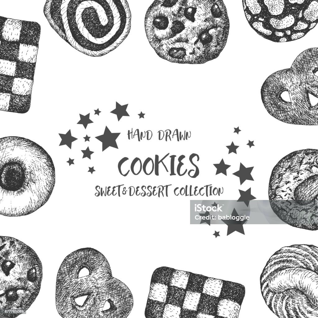 Cookie 背景設計範本老式的黑白插圖甜食甜點餅乾和餅乾向量元素向量圖形及更多剪裁圖圖片 剪裁圖 剪貼畫 包裝品 Istock