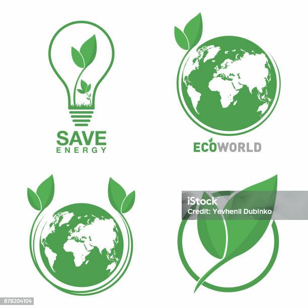 Logo De Lécologie Ensemble Feuille Déco Monde Vert Symbole Du Feu