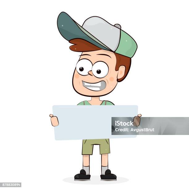 Garçon Personnage De Dessin Animé Avec Un Signe Éléments De Conception