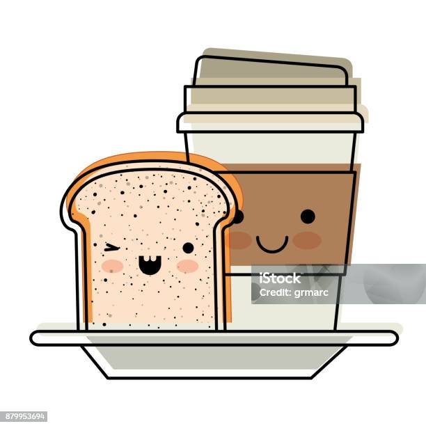 Cangkir Kopi Sekali Pakai Kawaii Dan Irisan Roti Dalam Siluet Cat Air ... Cangkir Kopi Sekali Pakai Kawaii Dan Irisan Roti Dalam Siluet Cat Air ...
