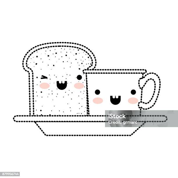 Cangkir Kopi Kawaii Dan Irisan Roti Di Atas Hidangan Dalam Siluet ... Cangkir Kopi Kawaii Dan Irisan Roti Di Atas Hidangan Dalam Siluet ...