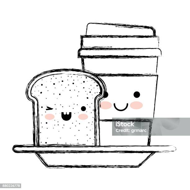 Kawaii Cangkir Kopi Sekali Pakai Dan Irisan Roti Dalam Siluet Kabur ... Kawaii Cangkir Kopi Sekali Pakai Dan Irisan Roti Dalam Siluet Kabur ...