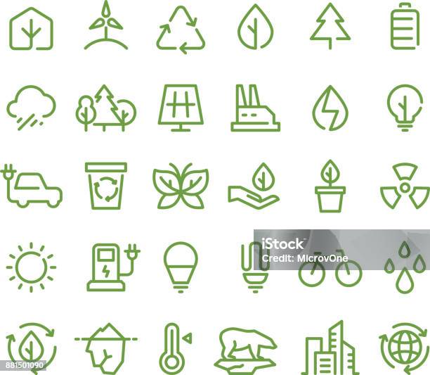 Eco Et Vert Environnement Ligne Icônes Vectorielles Lécologie Et Le
