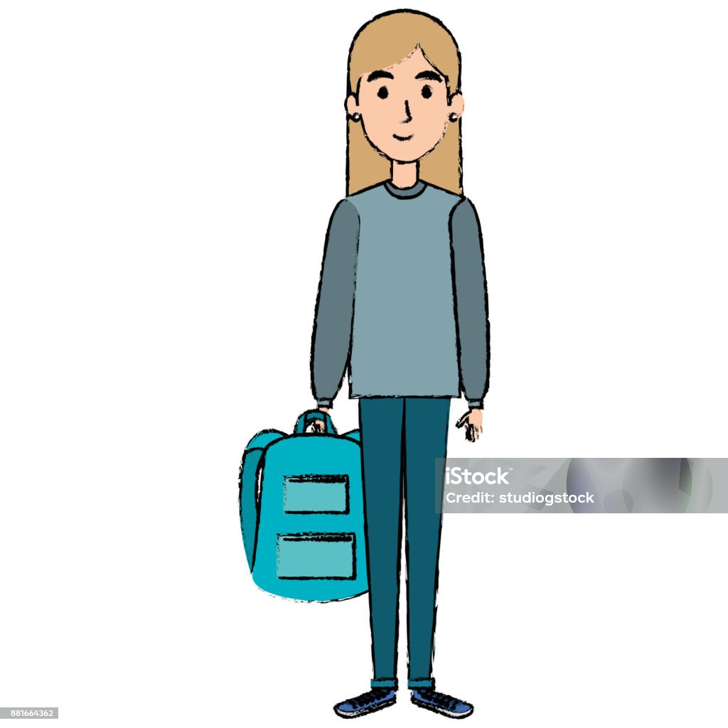 Beautiful Woman With School Bag Avatar Character Stock Illustration Download Image Now Adult