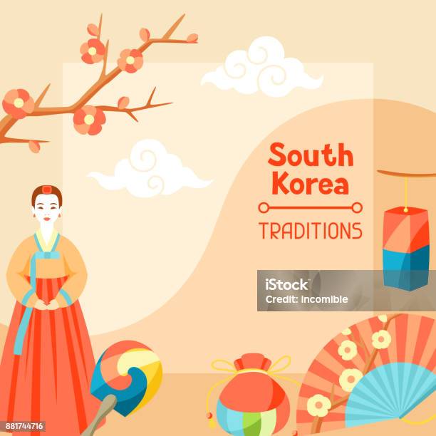Südkoreatraditionen Koreanische Bannerdesign Mit Traditionellen Symbole