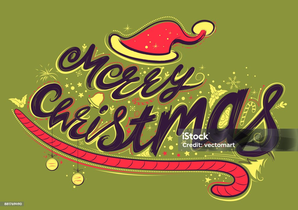 Merry Christmas Lettering Design Set Typography Style Greeting