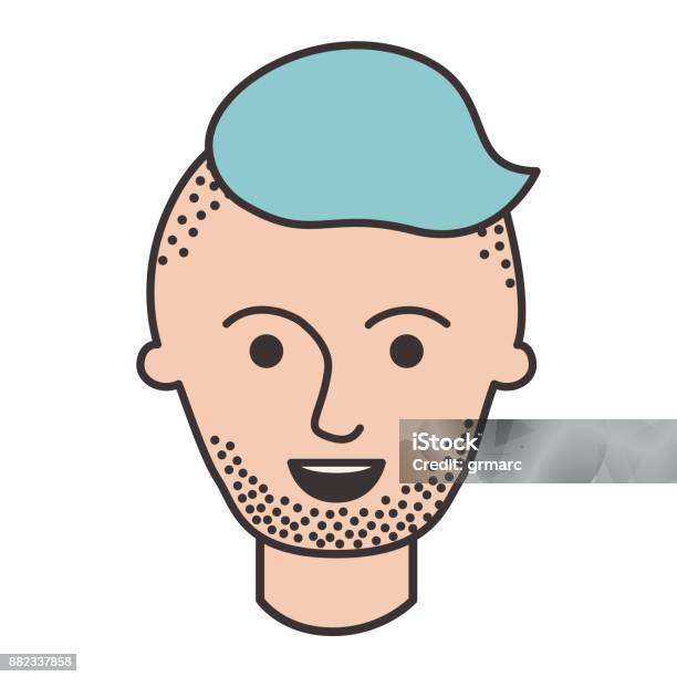 Male Face With High Fade Haircut And Stubble Beard In Colorful ... Male Face With High Fade Haircut And Stubble Beard In Colorful ...