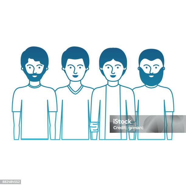 Men In Half Body With Casual Clothes With Short Hair And Some With
