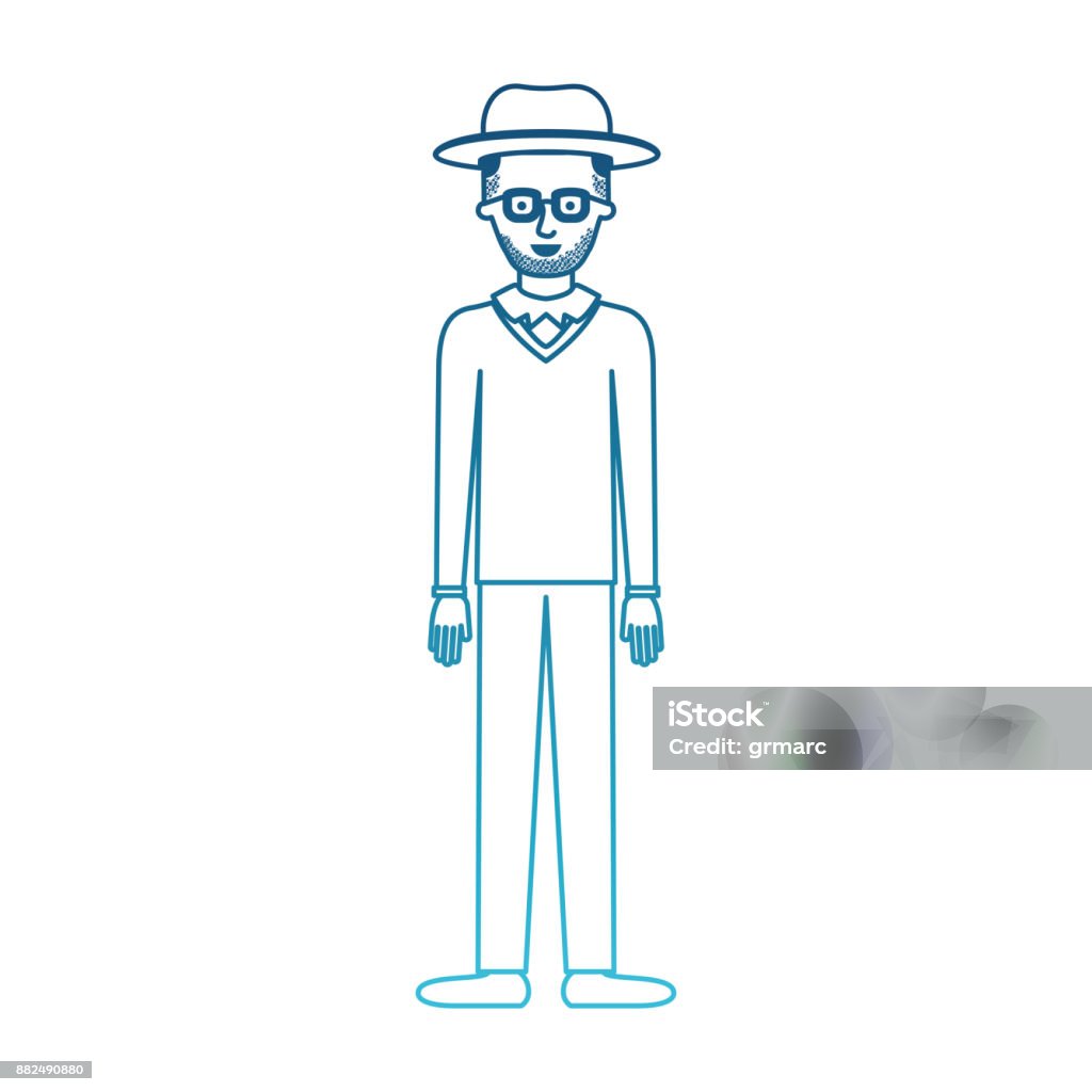 Man With Hat And Glasses And Sweater And Pants And Shoes With Short
